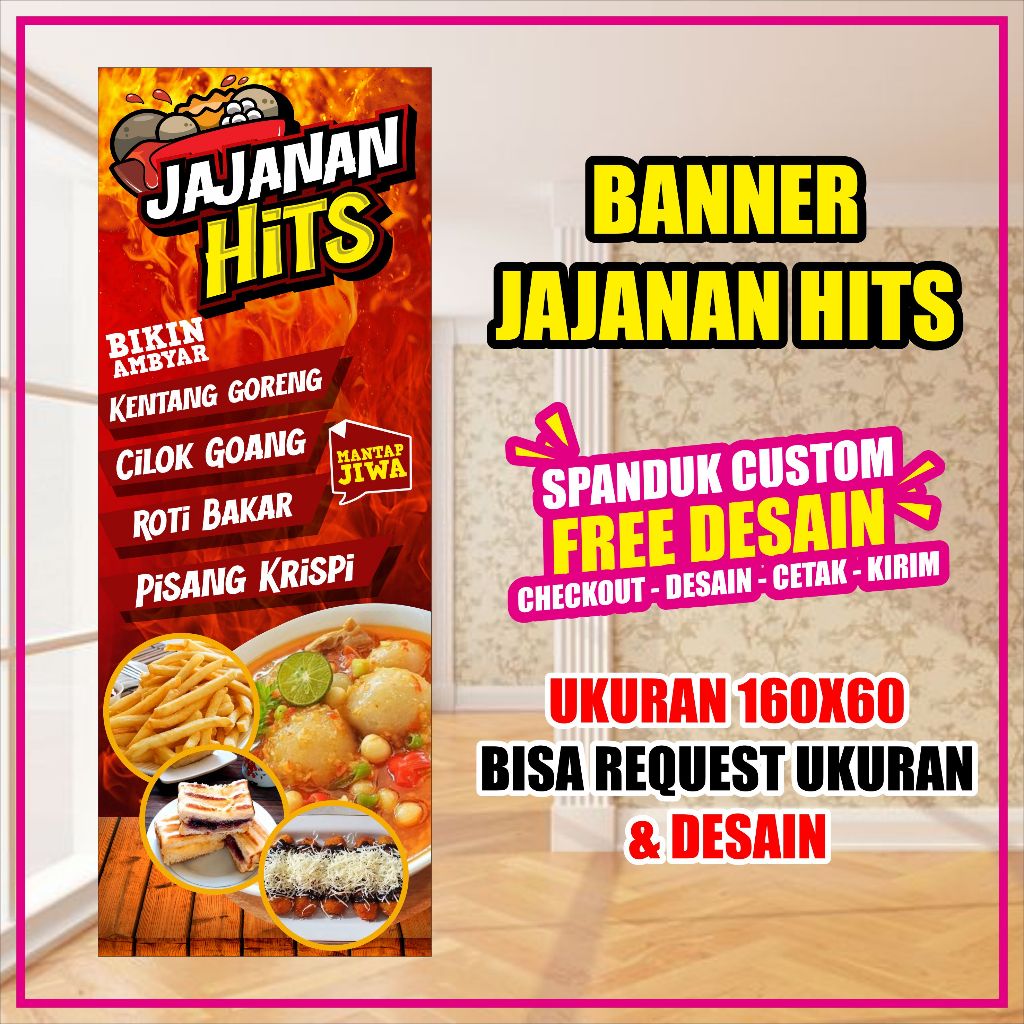 Jual SPANDUK/BANNER JAJANAN HITS UKURAN 160X60 FREE DESAIN CUSTOM ...