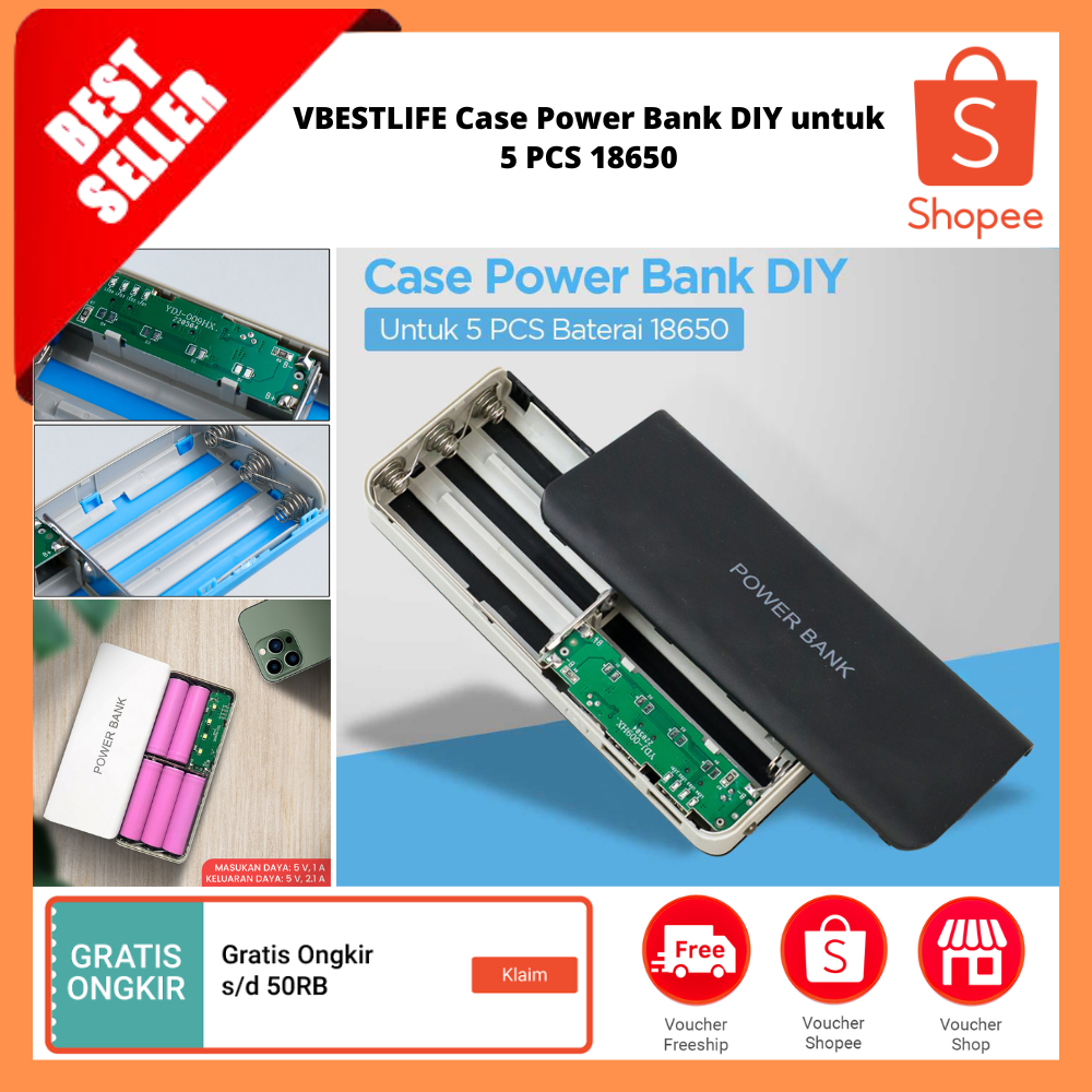 Jual Case Power Bank DIY untuk 5 PCS 18650 / Casing PowerBank Pengisi ...