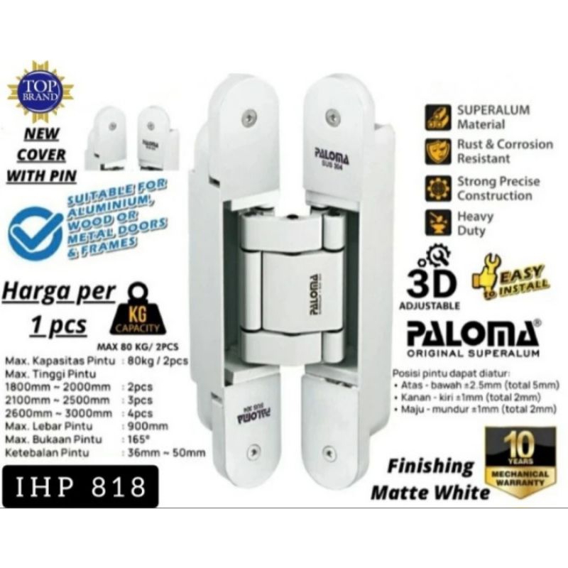 Jual Invisible Hinge Engsel Tanam Engsel Pintu Paloma IHP 818 Putih ...