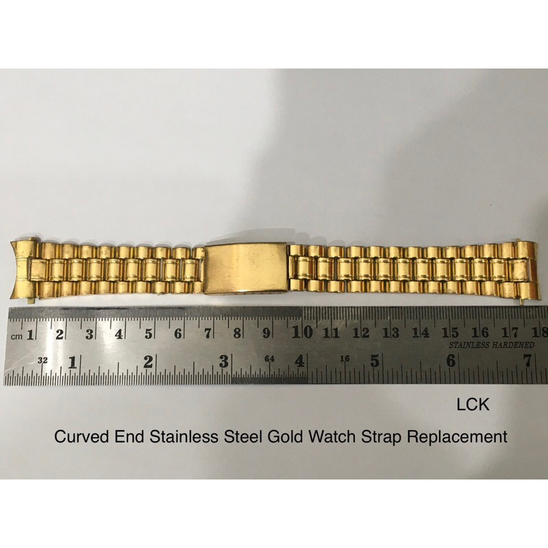 Jual Curved End Stainless Steel Gold Watch Strap Replacement 20 mm ...