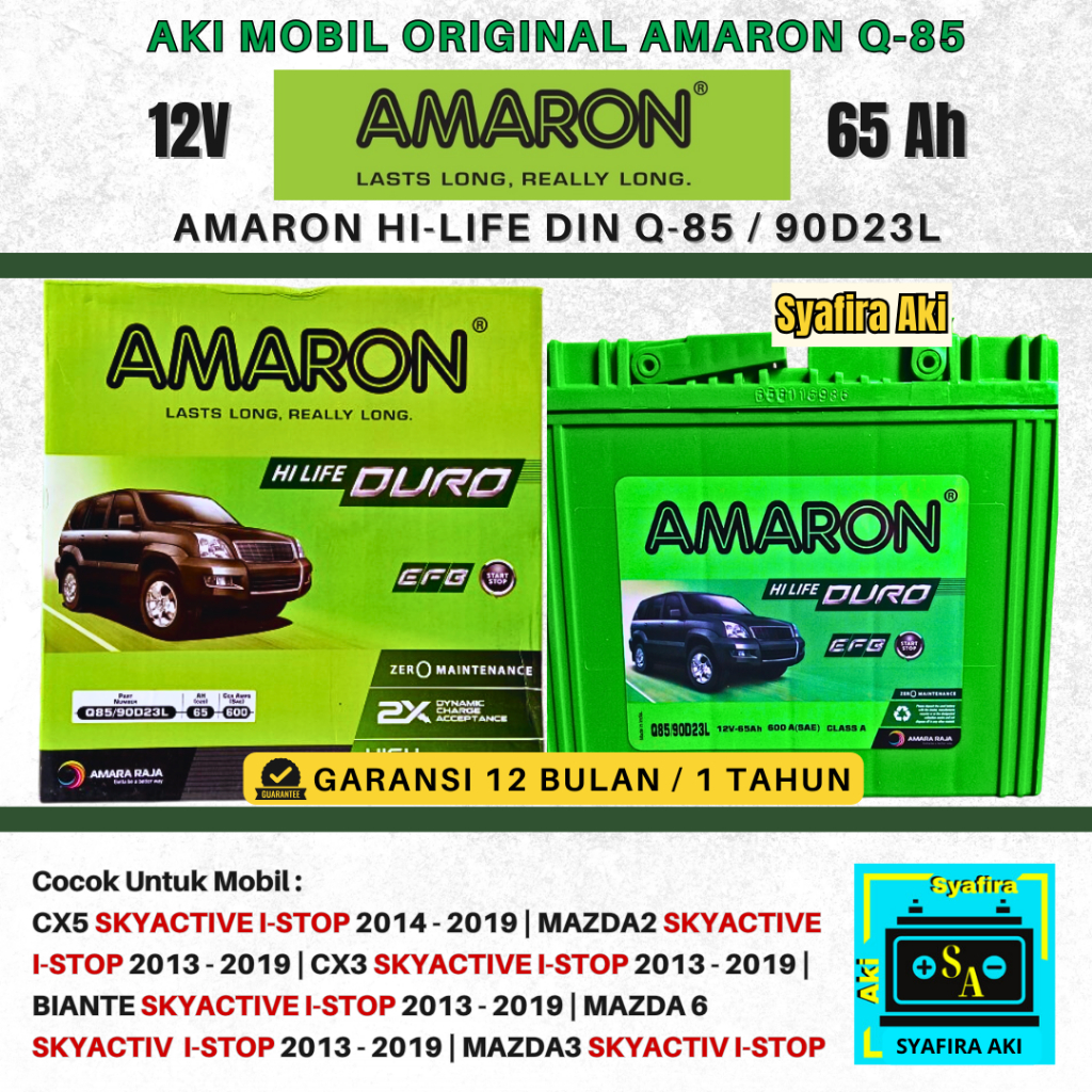 Jual AKI MOBIL Q85 / 90D23L Amaron Hi-Life Mobil Mazda CX5 2 Skyactive Biante 12v 65Ah | Shopee ...