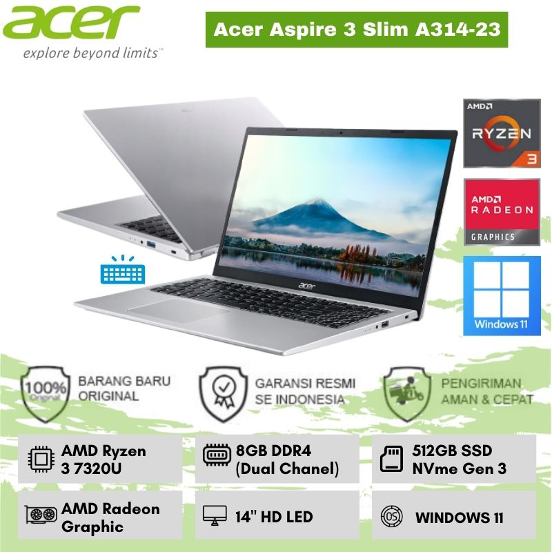 Jual ACER ASPIRE 3 A314 R24X - RYZEN 3-7320U - 8GB - 512GB SSD - 14 ...