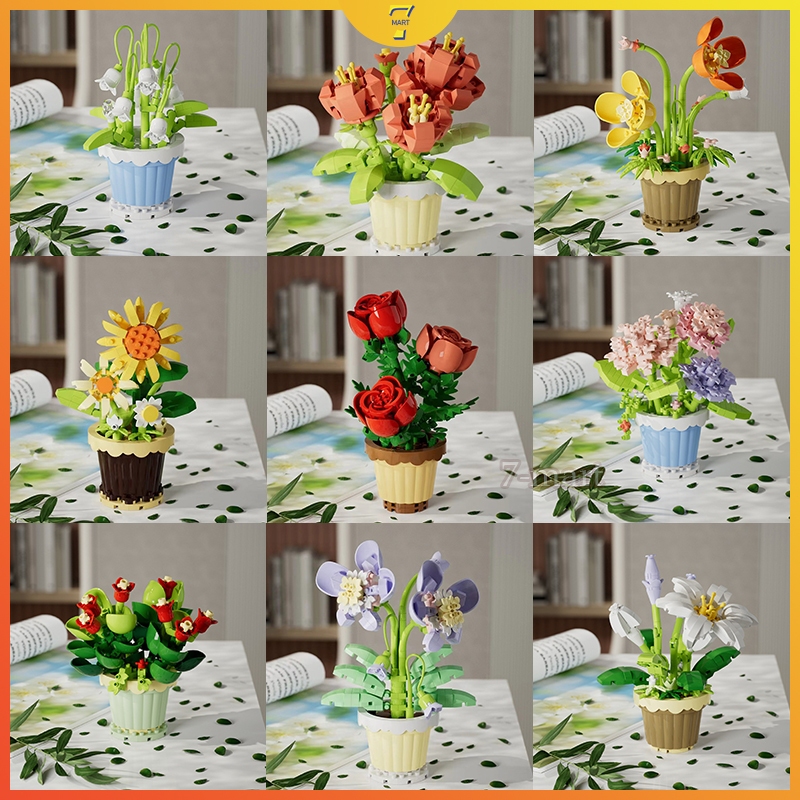 Jual Dirakit Blok Susun Pot Bunga Simulasi DIY Partikel Mini Mainan ...