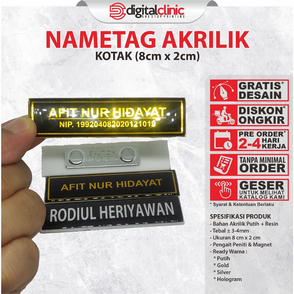 Jual Name Tag Nama Dada Akrilik Magnet Peniti gold silver | Shopee ...