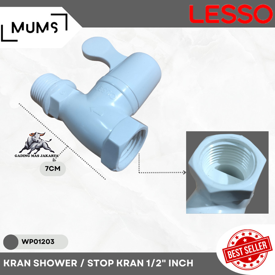 Jual Stop Kran Air Lesso 1/2" Inch Pvc Plastik Shower Bidet Kamar Mandi ...
