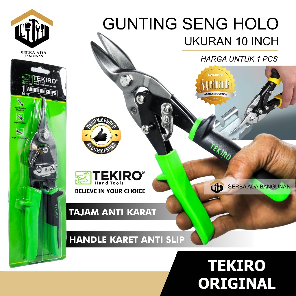 Jual TEKIRO AS1449 gunting seng gunting baja ringan holo lurus 10 inch ...