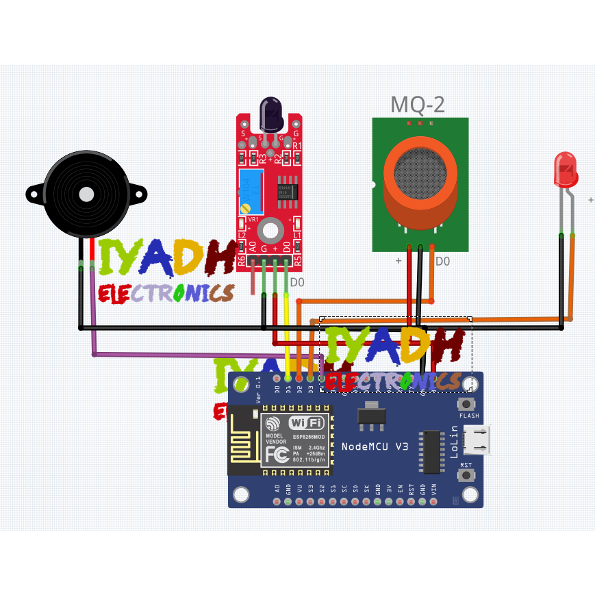 Jual Gambar Rangkaian Pendeteksi Kebakaran Menggunakan Sensor Flame Dan Mq 2 Dengan Seting