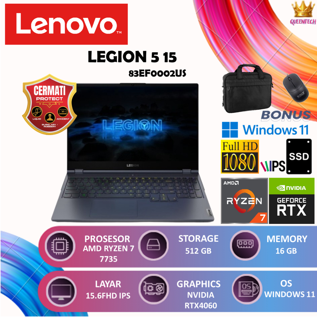 Jual Laptop LENOVO LEGION 5 15 RYZEN 7 7735 RTX4060 8GB/ 16GB 512GB W11 ...