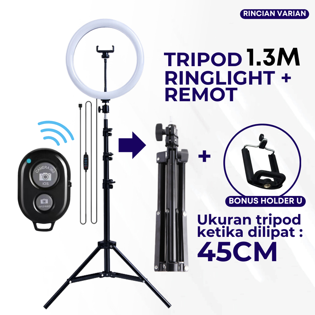 Jual Tripod Ringlight plus Remot Bluetooth Selfie - Tripod Hp 2 Meter plus Ringlight 26cm ...