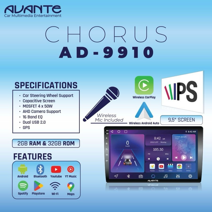 Jual Head Unit Android Avante AD-9910 Chorus 9 inch RAM 2 ROM 32 ...