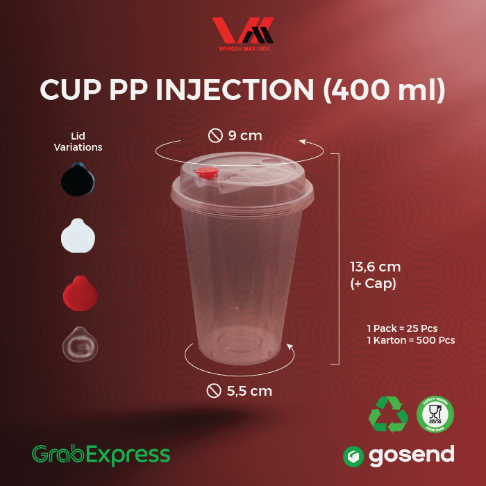 Jual [500 PCS] CUP INJECTION 400ML - CUP BENING - CUP PLASTIK DATAR ...
