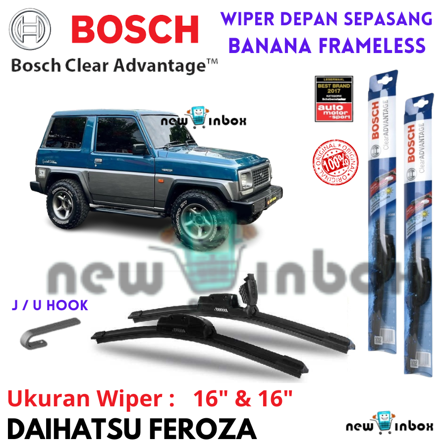 Jual Wiper Depan Mobil DAIHATSU FEROZA Sepasang Frameless BOSCH CLEAR ADVANTAGE 16" & 16 ...