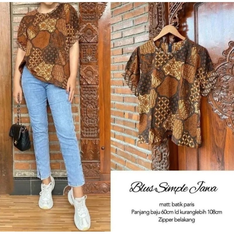 Jual Blus Batik Wanita Kerja Blouse Paris Simple Jawa Sogan Batik ...