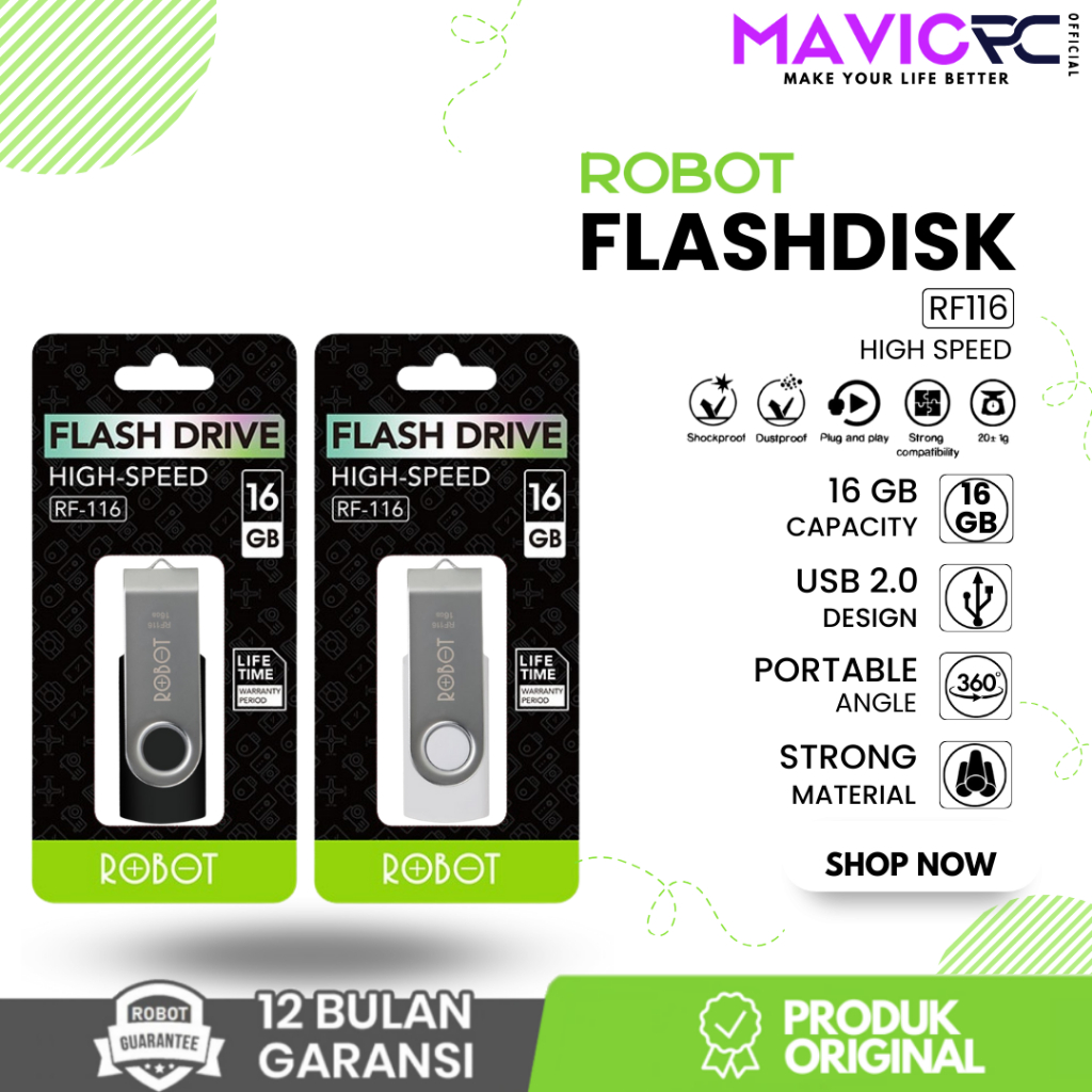 Jual ROBOT RF116 Flashdisk 16GB Real Capacity Dustproof Flash Disk Plug ...