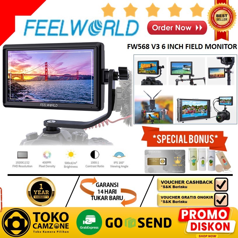 Jual Feelworld Fw568 V3 6 Inch 3d Lut Dslr Camera Field Monitor Ips