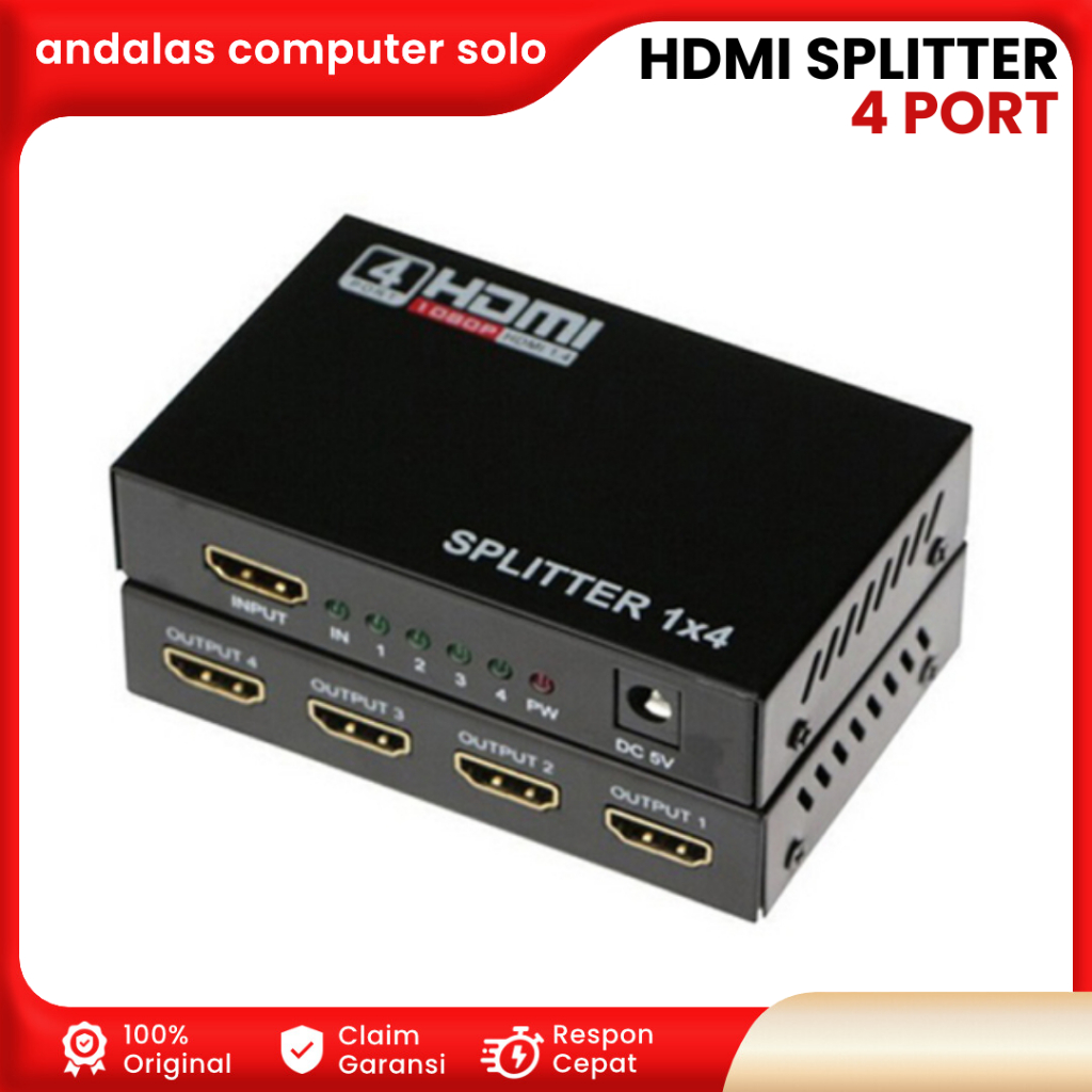 Jual SPLITTER HDMI 4 PORT 1080p 3D HDMI SPLITER VER 1.4 SPLITTER ...