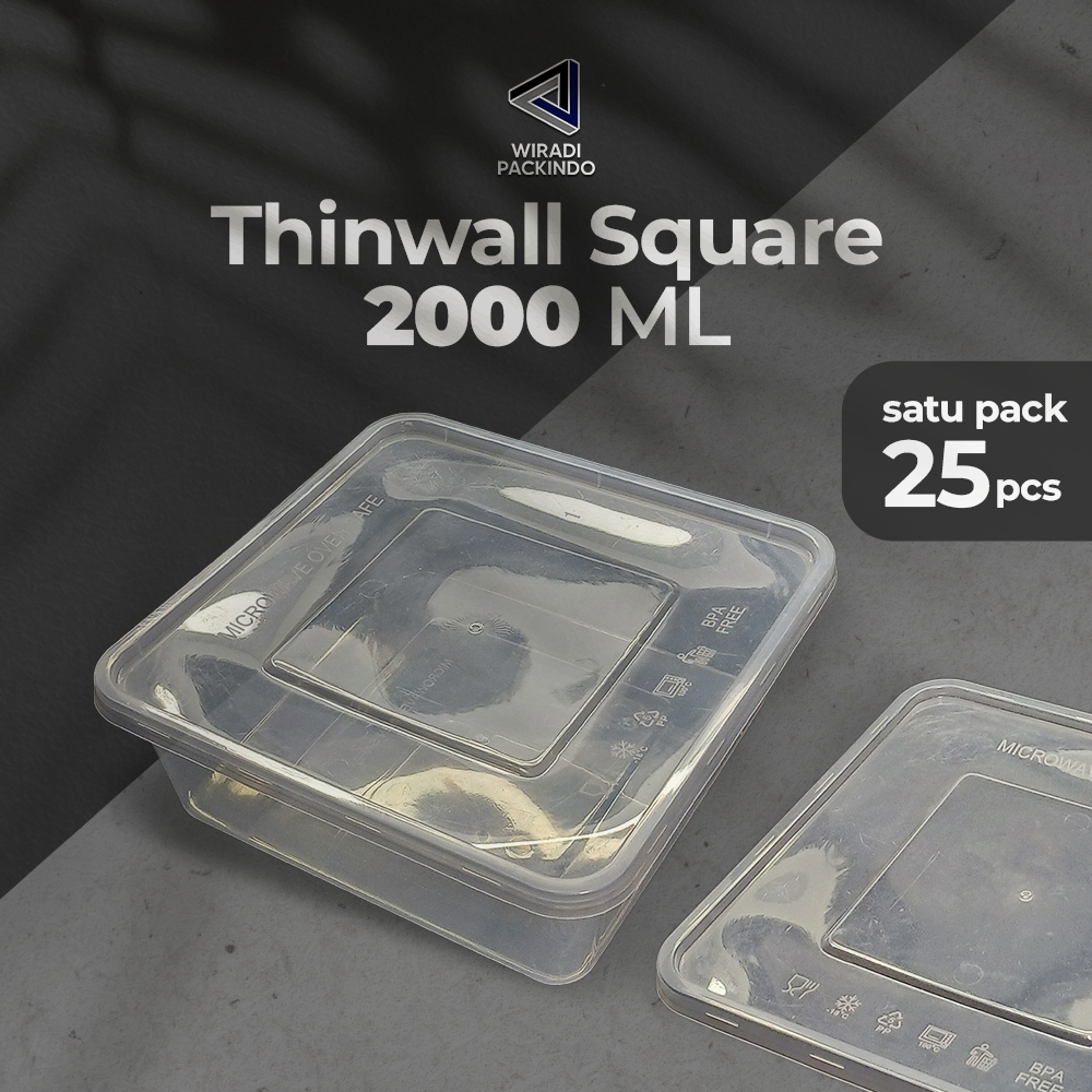 Jual Thinwall 2000ml Square Food Container Box Kotak Makan Plastik ...