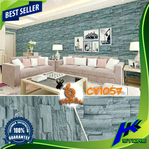 Jual Wallpaper Dinding Motif Batu Alam 45cm x 5m Batu Alam Abu ...