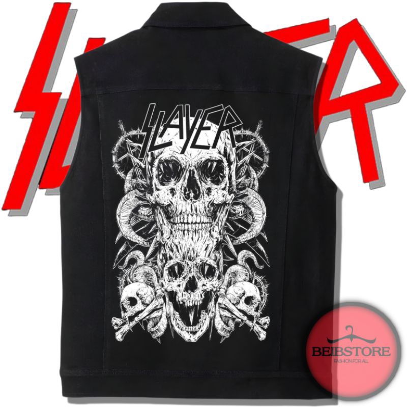 Jual Vest Jaket Rompi Jeans Printing Band Metal Slayer // Vest Denim ...