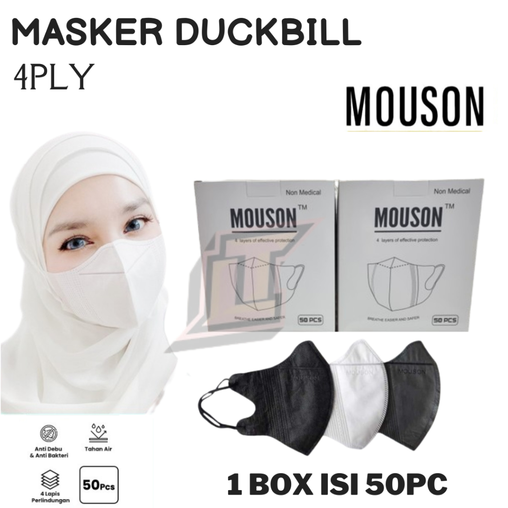 Jual Masker Duckbill Mouson 4Ply 1 Box isi 50Pcs Duckbill Mouson Putih ...