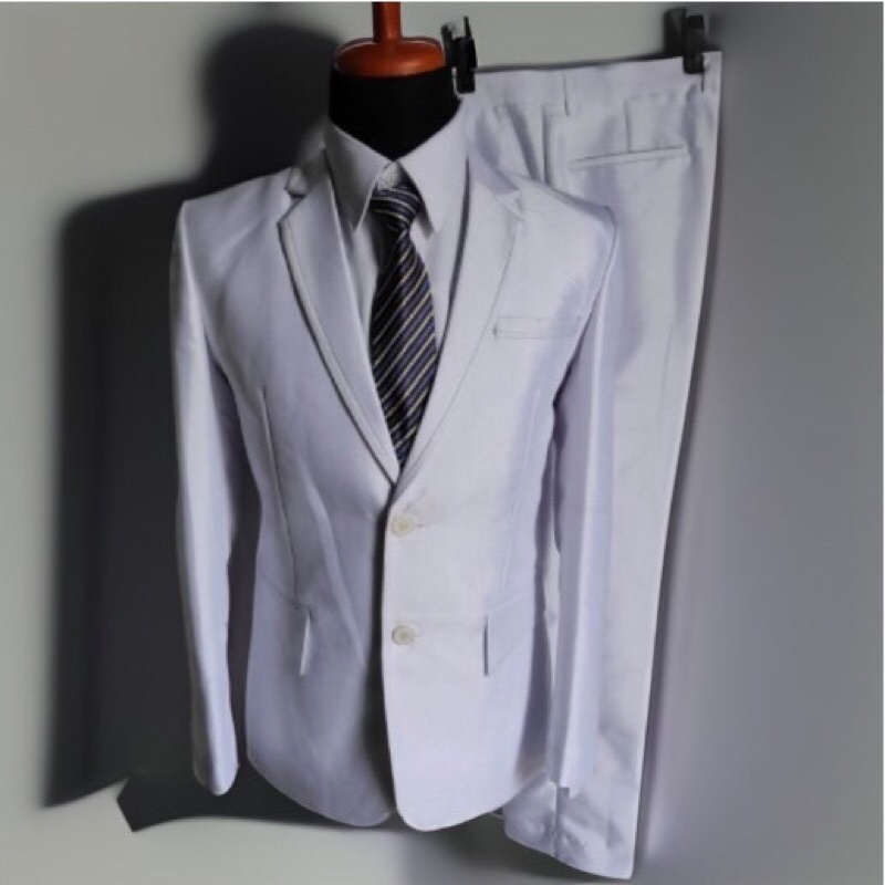 Jual Jas Pernikahan Semi Wool Premium Glossy Putih Bersih Wedding Suit ...