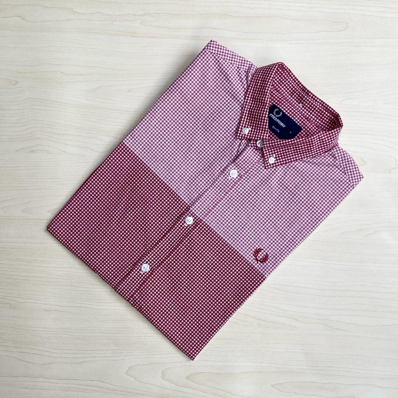 Jual kemeja Fred perry gingham red original | Shopee Indonesia