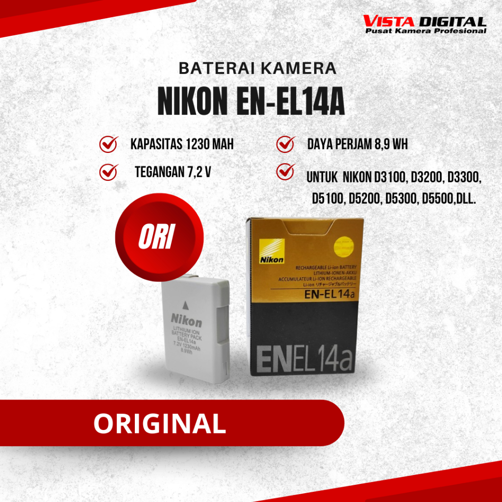 Jual BATTERY NIKON EN-EL 14A ORIGINAL FOR NIKON D3200/D3300/D5300/D5500 ...