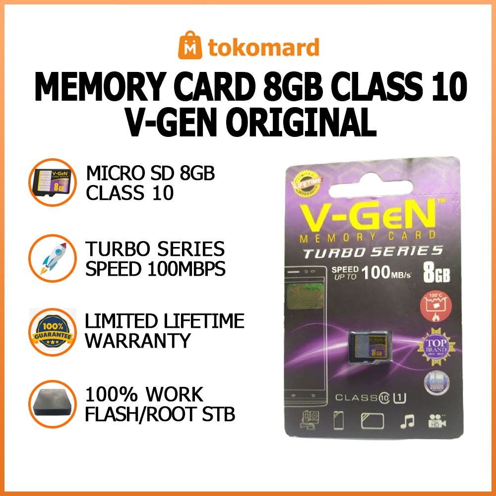 Jual Memory Card Micro SD 8GB Class 10 VGeN Turbo Series Speed 100 V ...