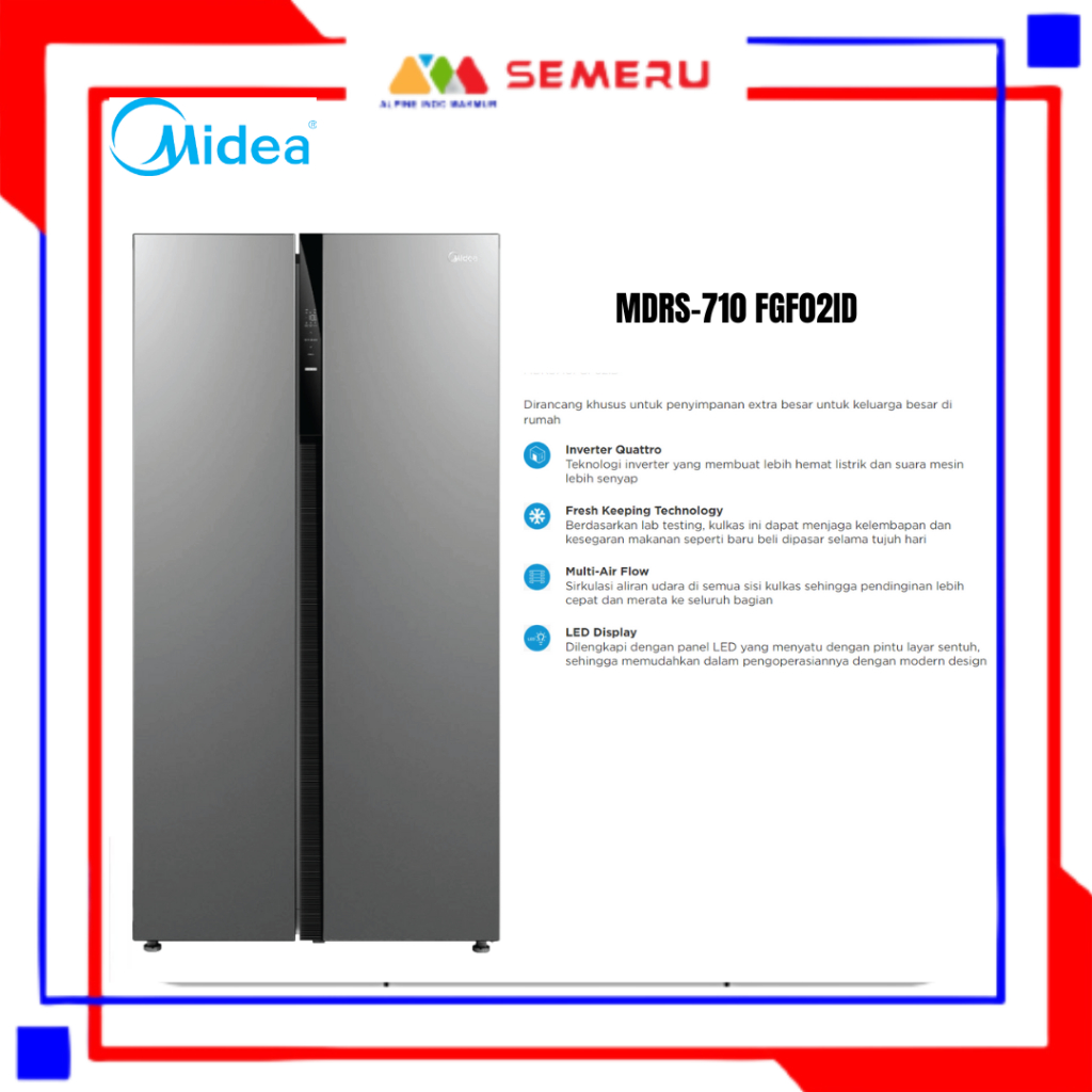 Jual MIDEA KULKAS SIDE BY SIDE / 525 L MDRS-710 FGF02ID SILVER / MDRS ...