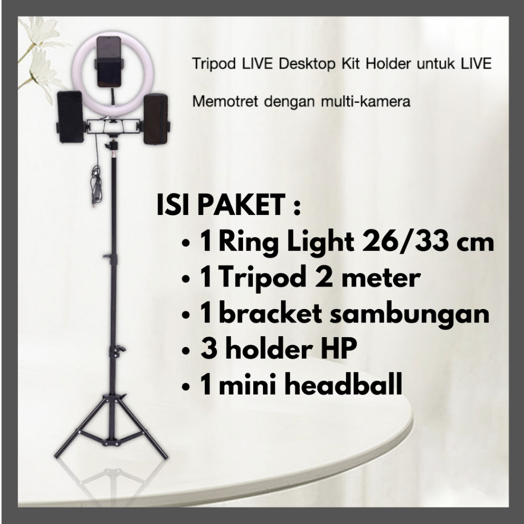 Jual Ring Light 26 33 45 Cm Dan Tripod 2 Meter Free 3 Holder Hp | Handphone Lampu Konten Kreator ...