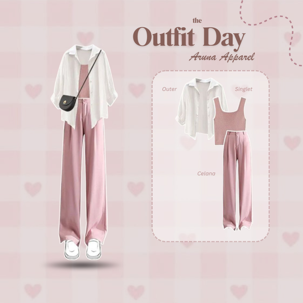 Jual 3in 1 One Set Korean Premium Outfit Korean Stylish OOTD Remaja One Set Setelan Korean Pinky ...