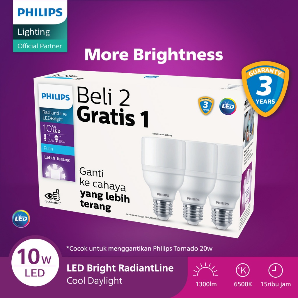Jual Lampu Philips Bohlam Multipack RadiantLine LEDBright 10W Putih | Shopee Indonesia