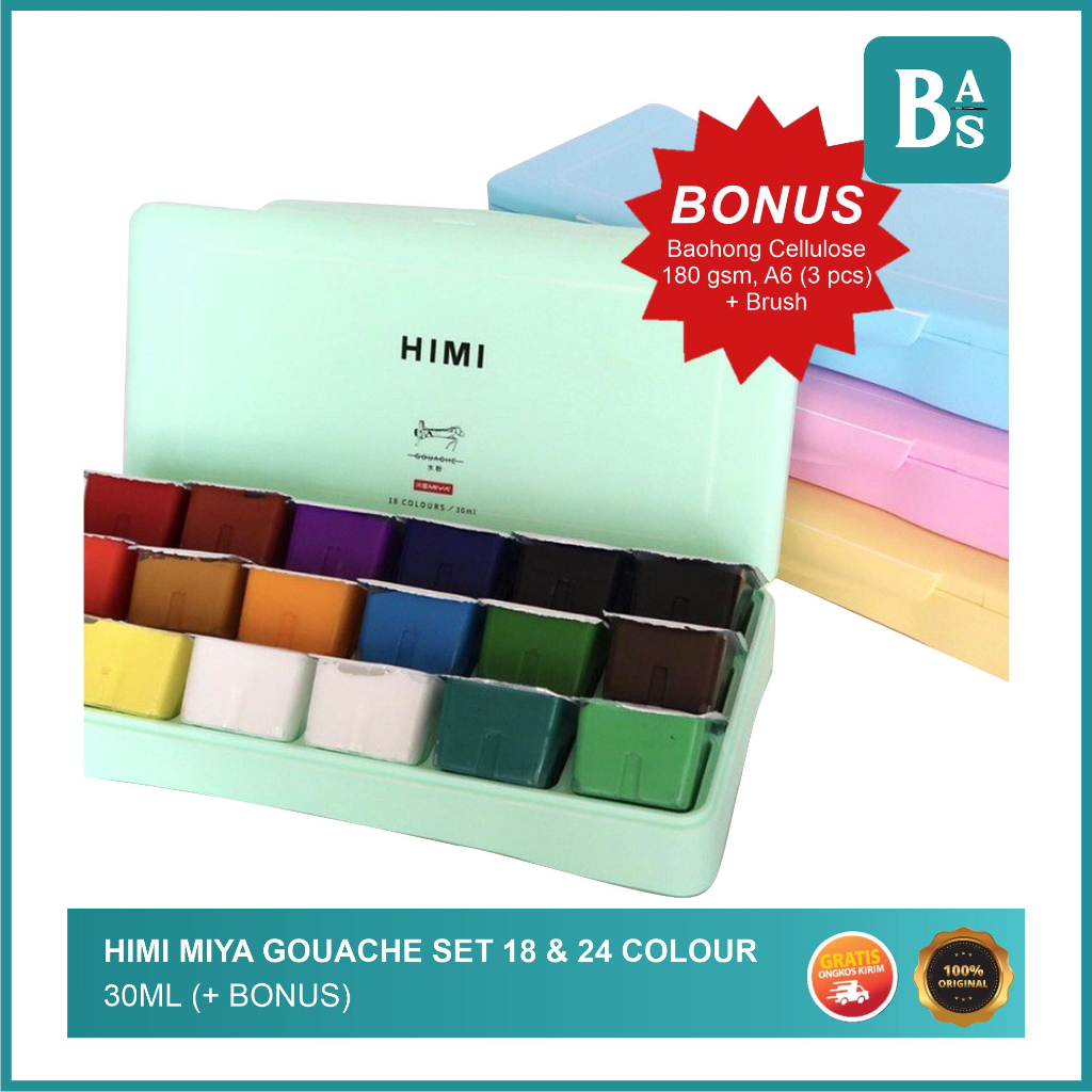 Jual HIMI MIYA - Gouache 18 & 24 colour (+ BONUS) - Bali Art Supplies | Shopee Indonesia