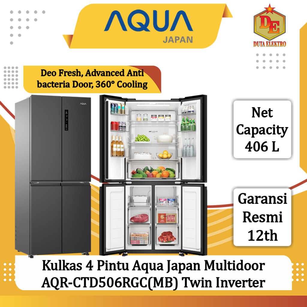 Jual Kulkas 4 Pintu Aqua Japan AQR CTD 506 RGC(MB) Multidoor Twin Inverter | Shopee Indonesia