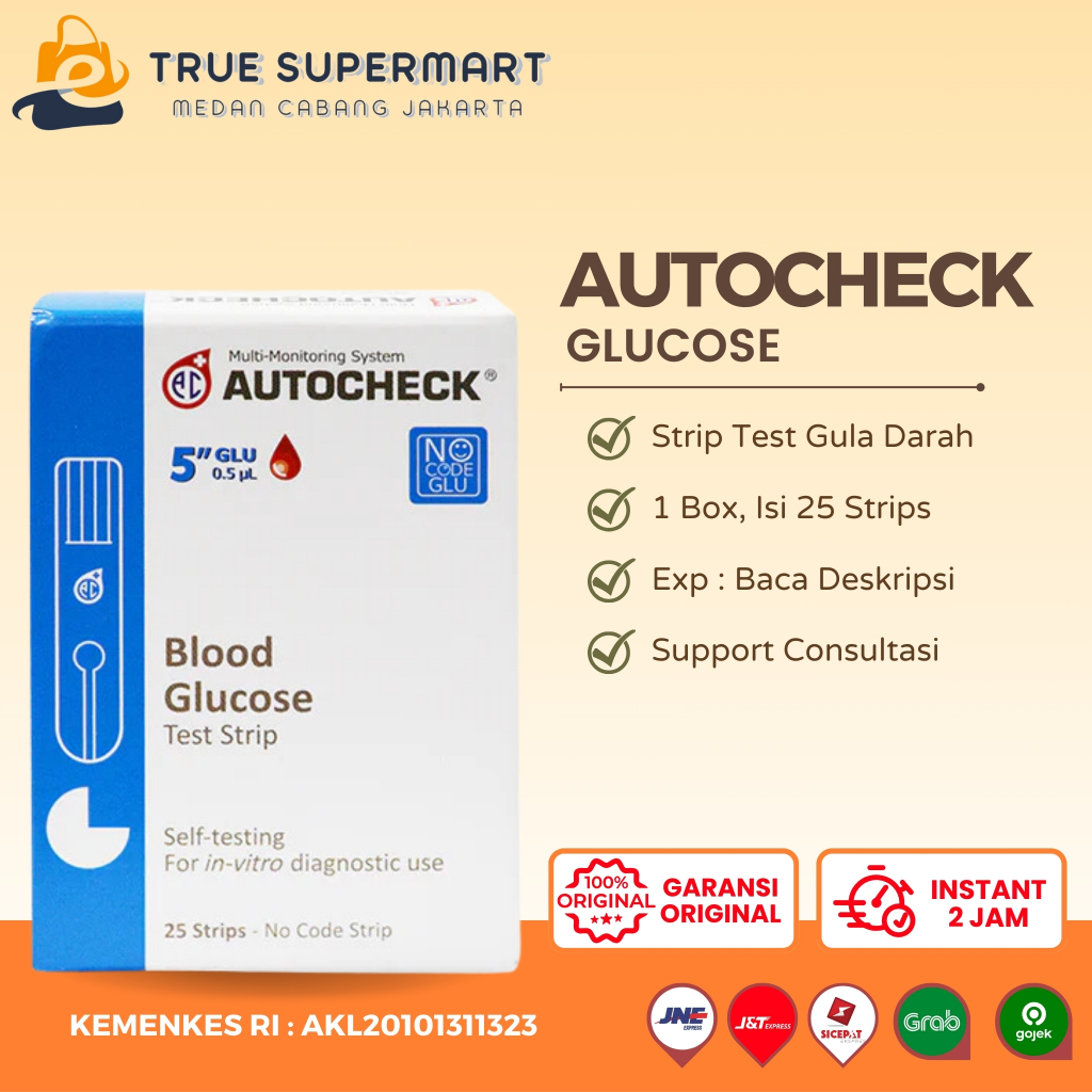 Jual Autocheck Glucose Strip Test Gula Darah Auto Check Isi 25 Strips ...