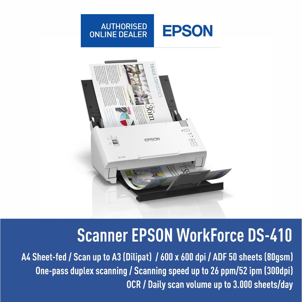 Jual Scanner EPSON Workforce DS-410 DS410 Workforce A3 STITCH ADF USB ...