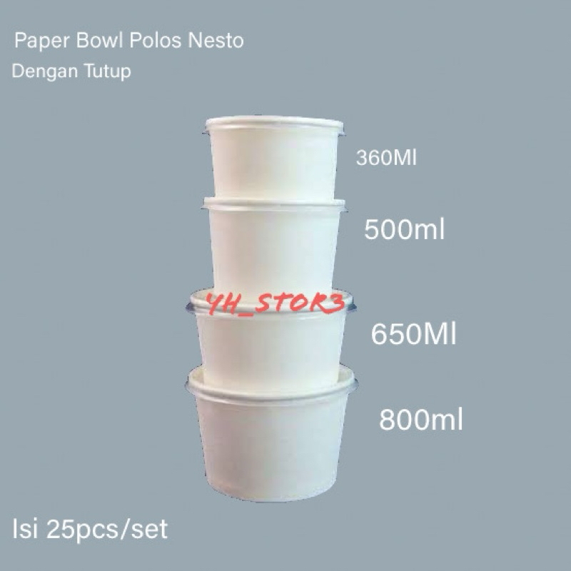 Jual Paper Bowl Polos Putih + Lid ( isi 25 pcs) Mangkok Kertas , Rice ...