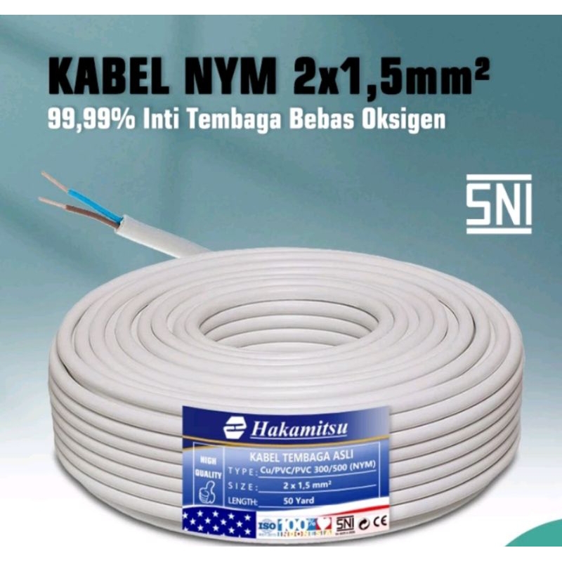 Jual 215 Hakamitsu Kabel NYM 2 x 1,5 mm 50 Yard FULL / 2x1,5 Hakamitsu Kabel Listrik Tembaga ...