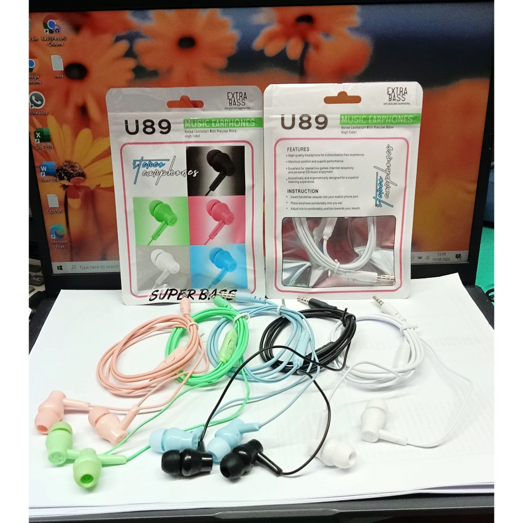 Jual Handsfree Macaron + Mic U89 Stereo Earphone Headset Super Bass ...