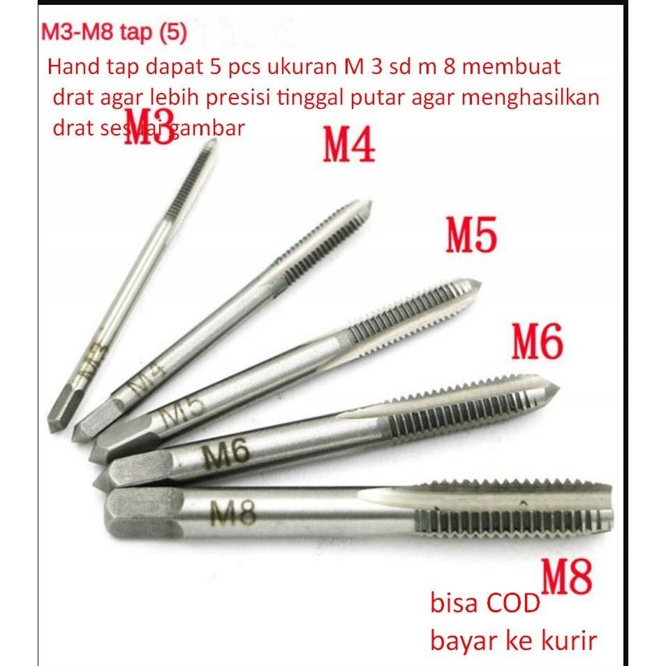 Jual Hand tap dapat 5 pcs ukuran M 3 sd m 8 membuat drat agar lebih ...