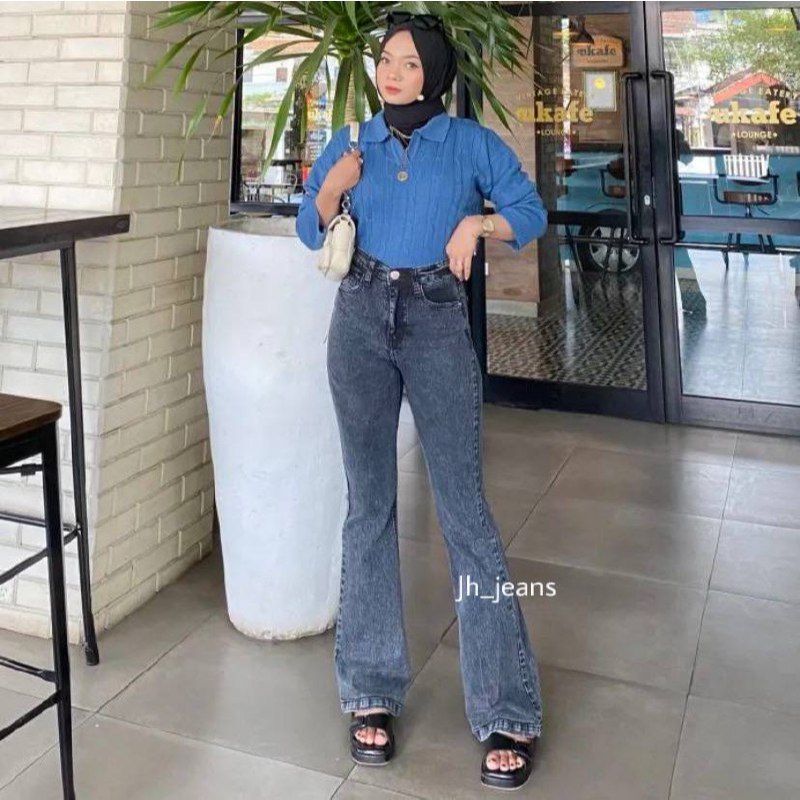 Jual HW Cutbray Jeans Wanita - Celana Cutbray Strecht Kekinian - Cutbray Flared- Streetch ...
