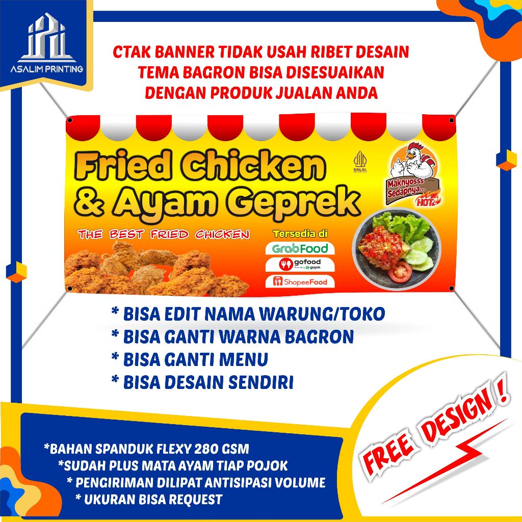Jual Spanduk Ayam Geprek Banner Warung Backdrop Dagang Promosi Jualan ...