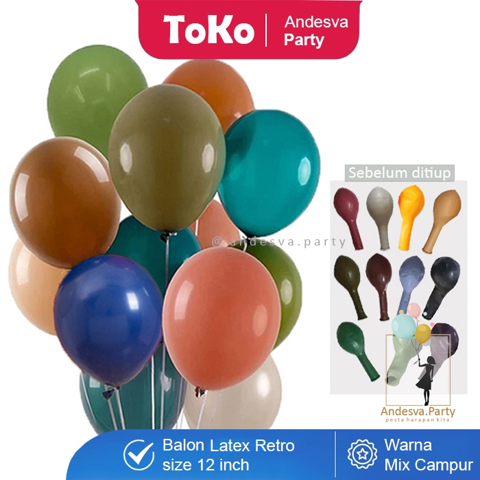 Jual balon retro vintage 12 inch / balon warna klasik / balon warna ...