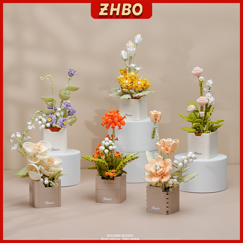 Jual ZHBO Mainan Bunga Buket Brick Romantis Bunga Pot Tanaman Dekorasi ...