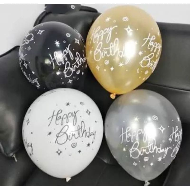 Jual Balon Latex HBD Gold Silver Hitam Putih ECERAN | Balon Latex Happy ...