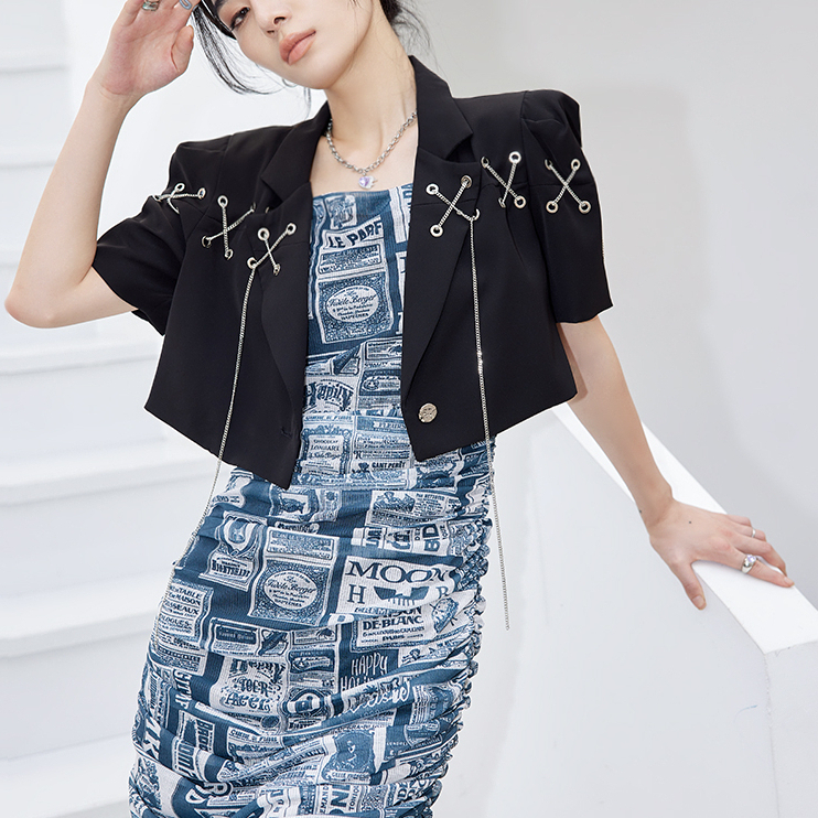 Jual 【Gulla】Short Sleeve Midriff Jacket With Curb Chain 7719 (S/M/L ...