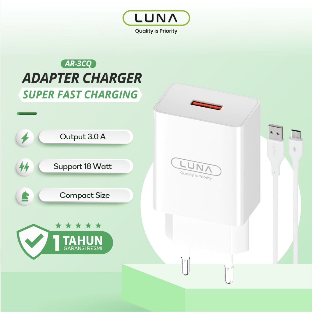 Jual Luna Single Port Charger 18Watt (FAST CHARGING QC 3.0) Free Cable ...
