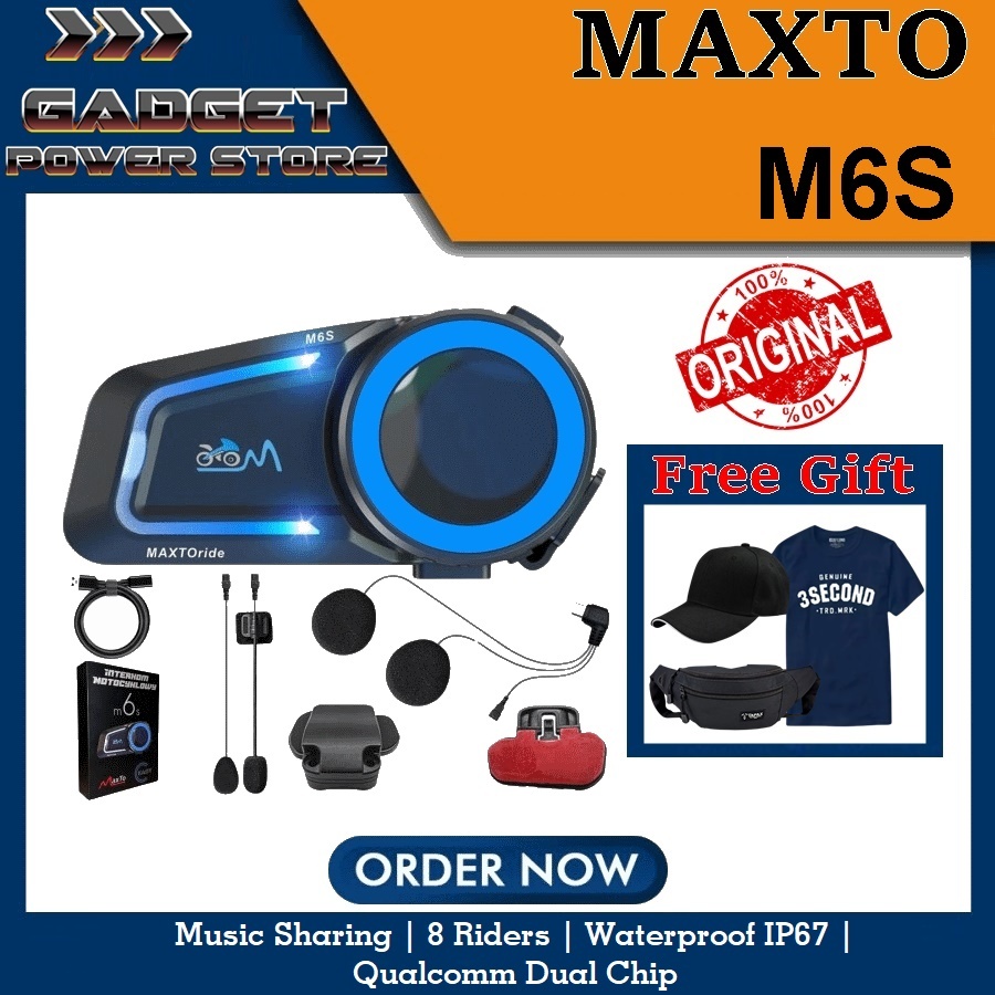 Jual Maxto M6S Bluetooth Intercom 8 Riders Music Sharing Waterproof IP67 | Shopee Indonesia