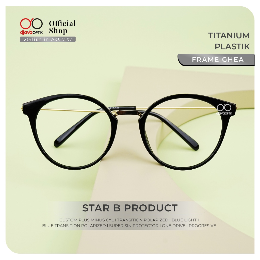 Jual DJAVA OPTIK - Frame Ghea - Kacamata Korea Oval Semi Cat Eye Plastik Star B Supersin ...