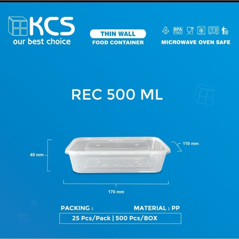 Jual ( ISI 25 BIJI ) Thinwall RECTANGLE 500 ml KCS / kotak makan persegi panjang plastik ...